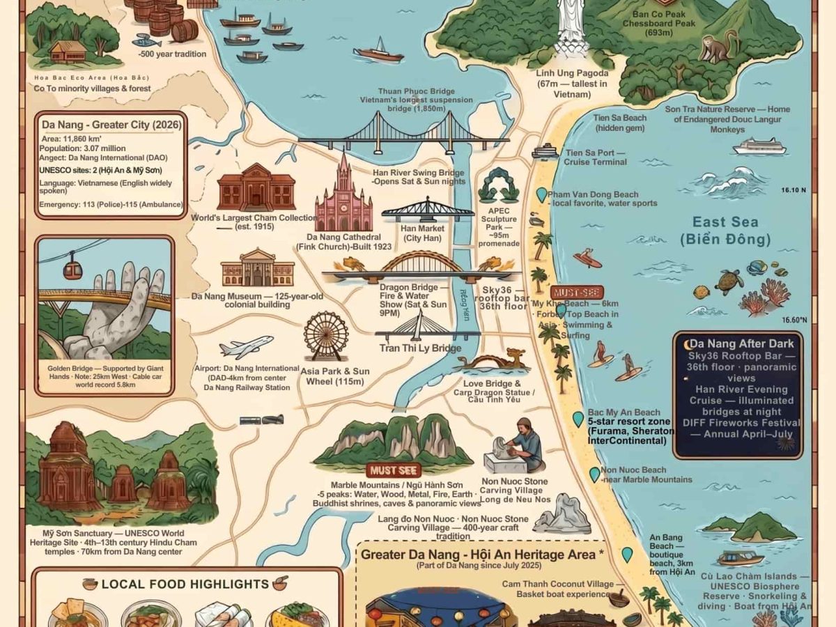 Da Nang Tourist Map: 52 Attractions & GPS